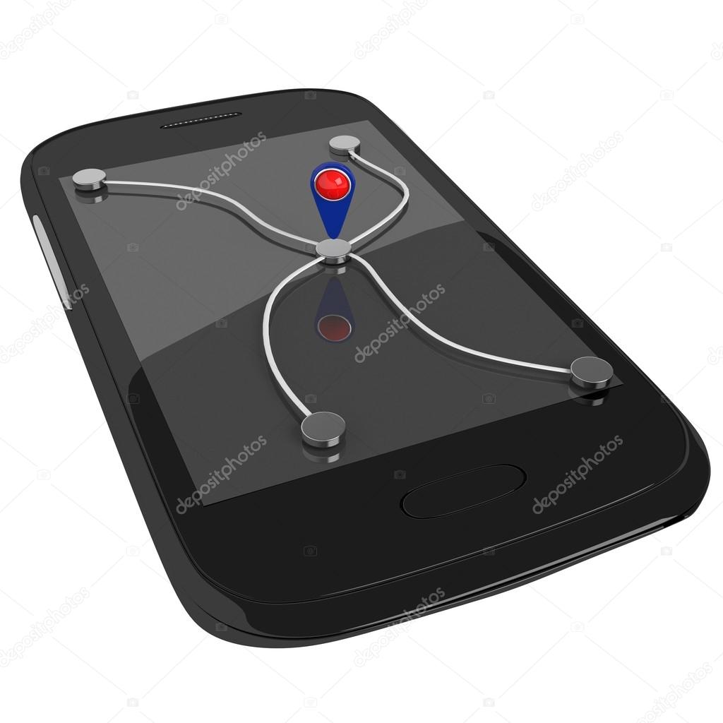 Mobile gps navigation concept as phone with geo tags — Stock Photo ... Mobile gps navigation concept as phone with geo tags — Stock Photo ...