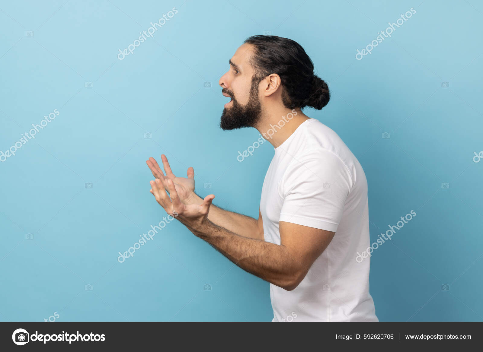 Fotos de What You Want Side View Angry Confused Man Standing Raised ...