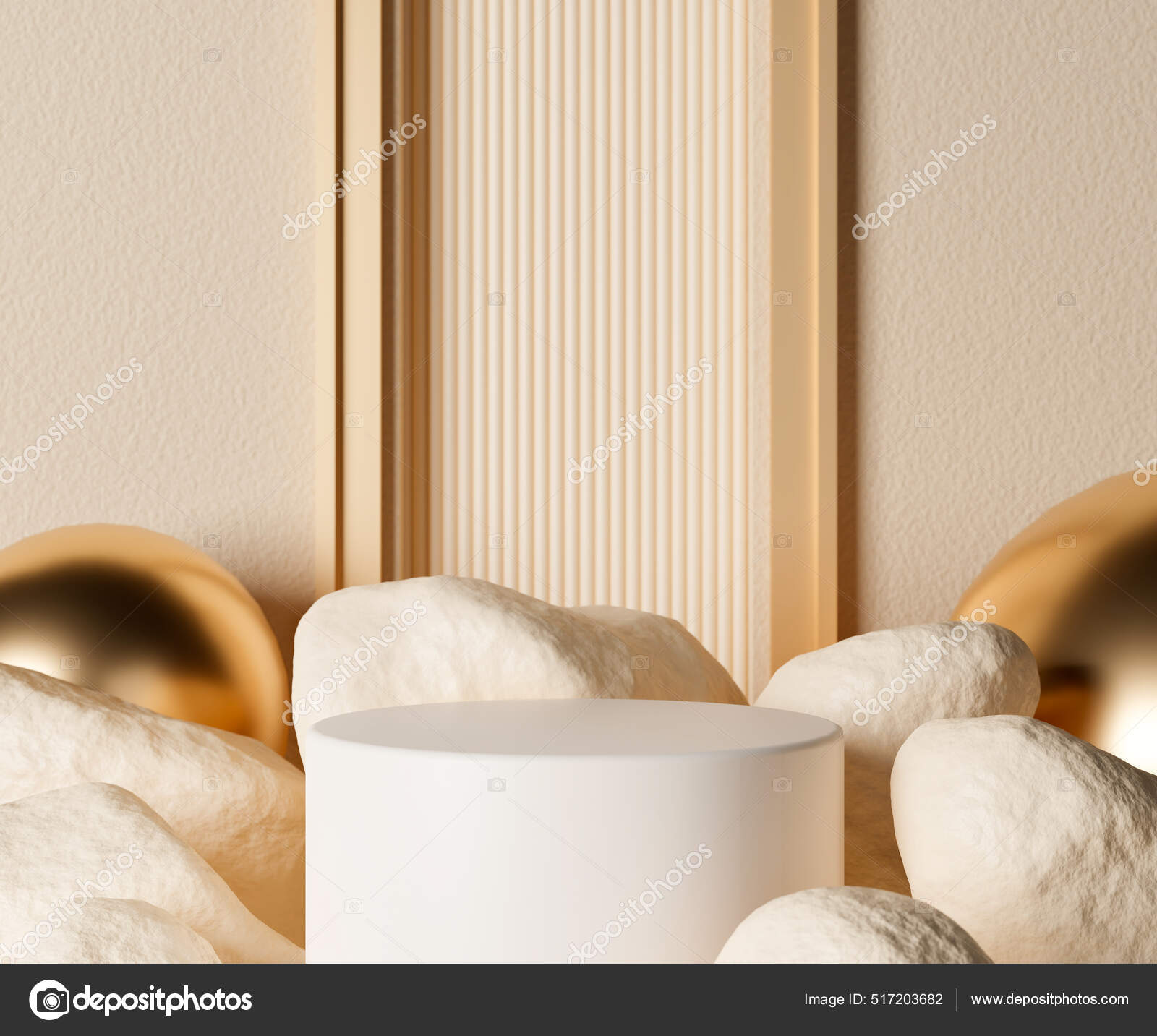 Rendering Empty Cylinder Podium Rocks Bright Background Abstract Scene ...