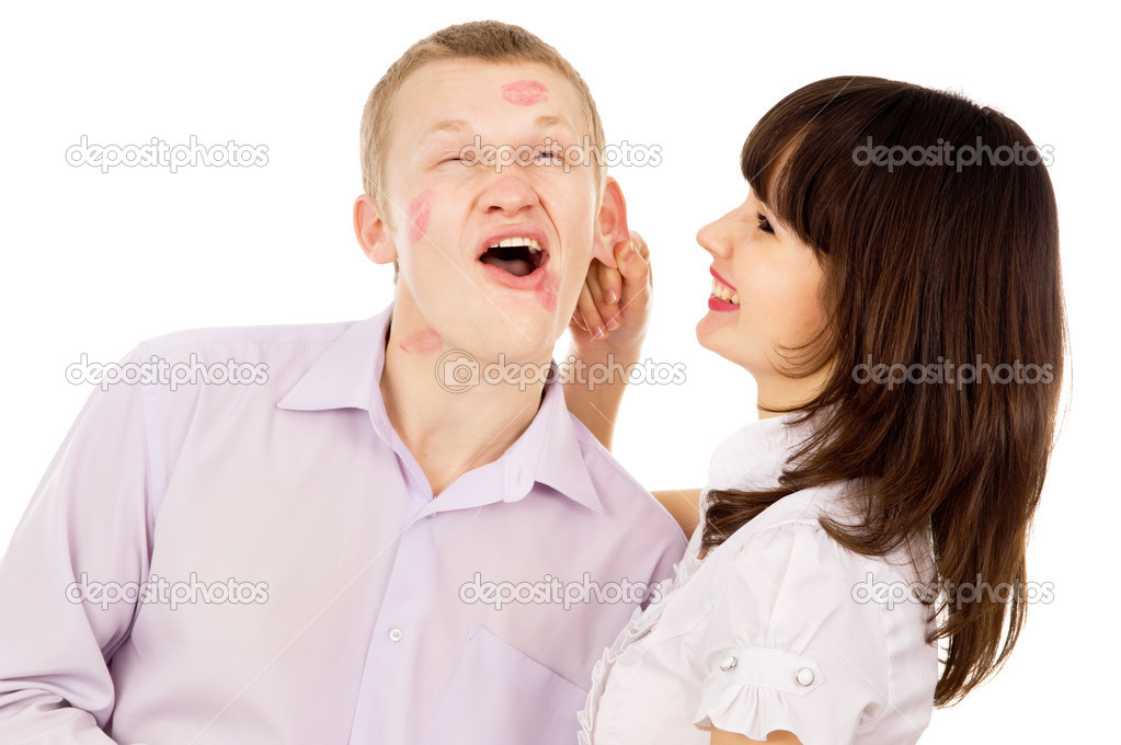 Beautiful girl pulls a guy for the ear — Stock Photo © iliyha12 #15627617