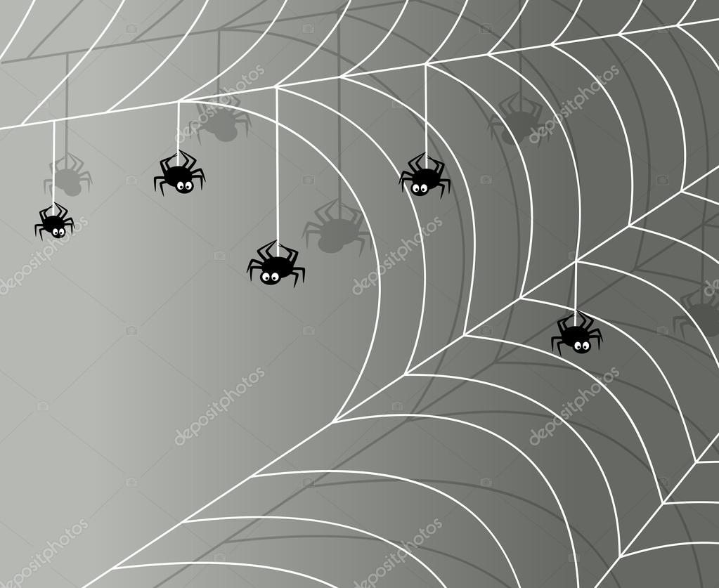 Gray background with spiders and cobweb. Vector Illustration with a ...