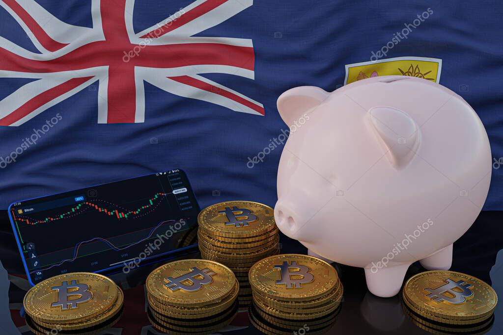 Bitcoin y criptomoneda de inversi n. Bandera de las Islas Turcas y Caicos en segundo plano ...