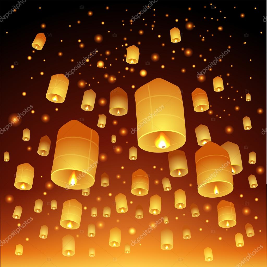 Thailand, Loy Krathong and Yi Peng Festival, vector Stock Vector Image ...