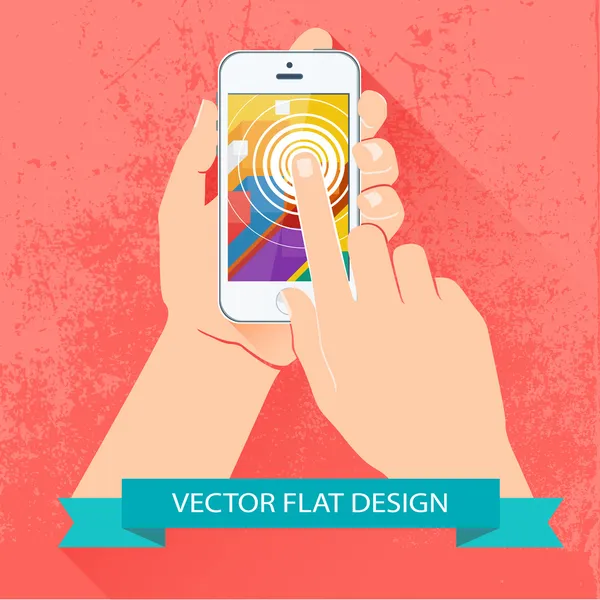 Male hands holding smartphone and tablet. Vector flat design. — Stock ...