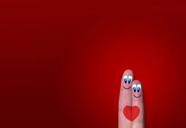 The happy finger couple in love with painted smiley and hold dia Stock ...