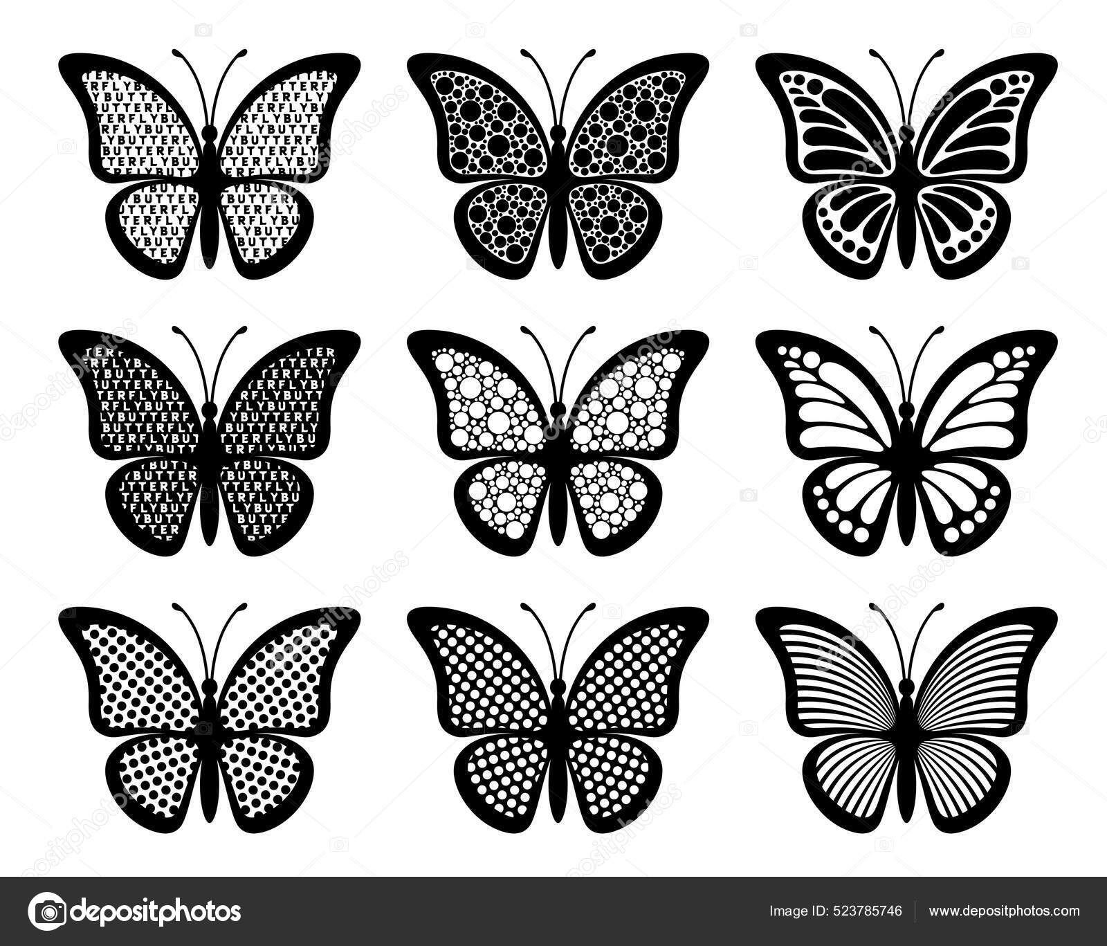 Set Contours Butterflies Different Wings Isolated White Background ...