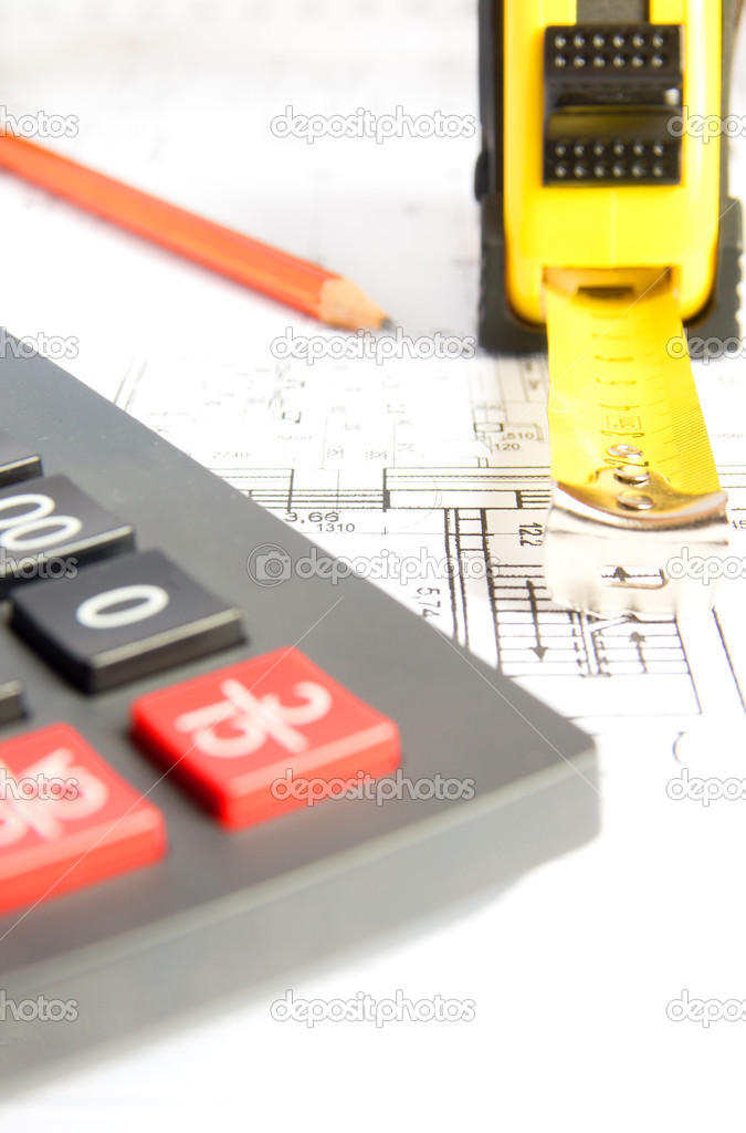 Architectural project and calculator — Stock Photo © Mizina #24874491