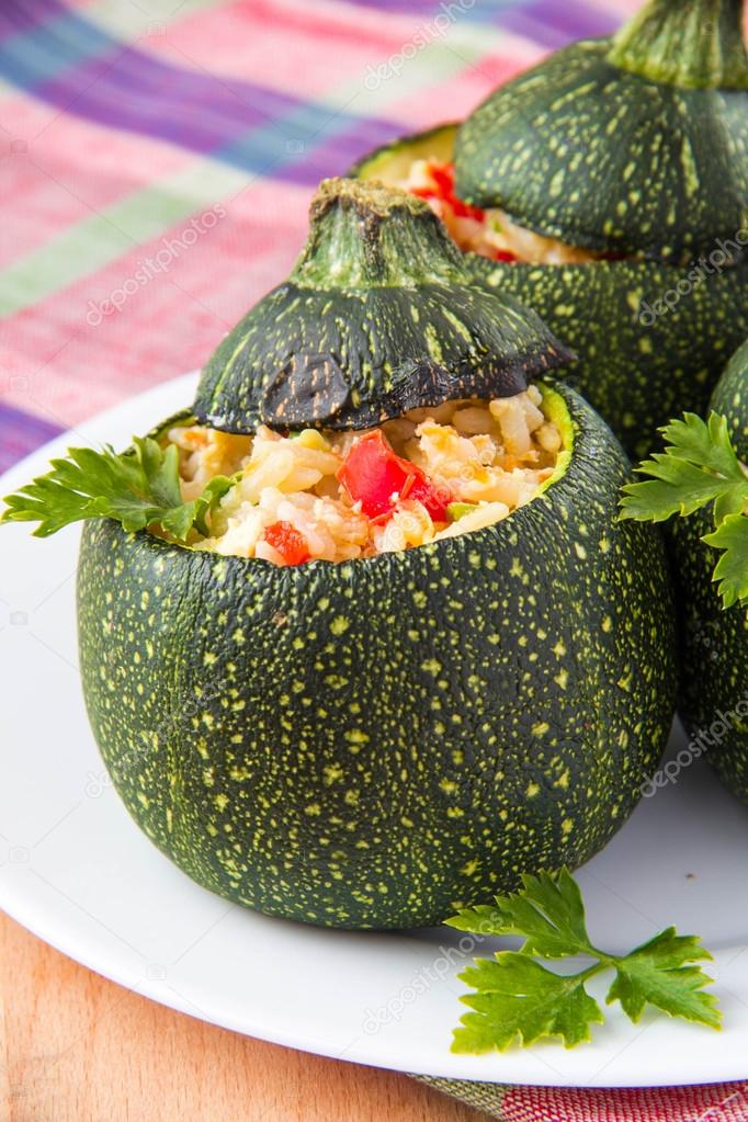 Round courgette stuffed rice and vegetables Stock Photo by ©Maria ...