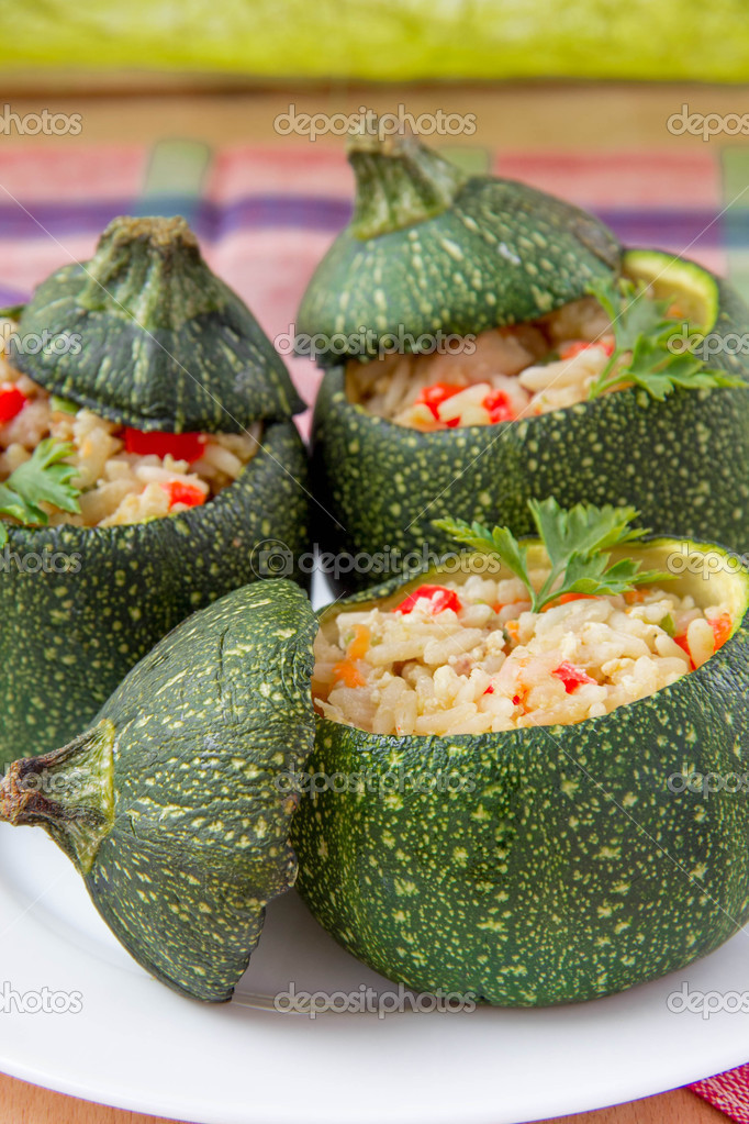 Round courgette stuffed rice and vegetables Stock Photo by ©Maria ...