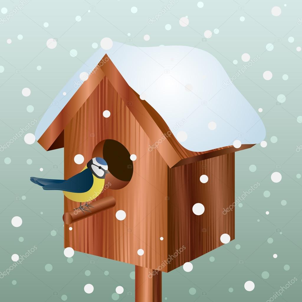 Winter bird house with little bird — Stock Vector © Helioshammer #36566469