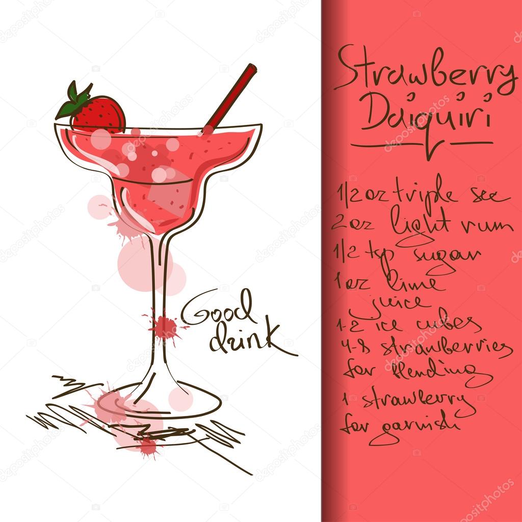 Illustration With Strawberry Daiquiri Cocktail — Stock Vector © Annykos