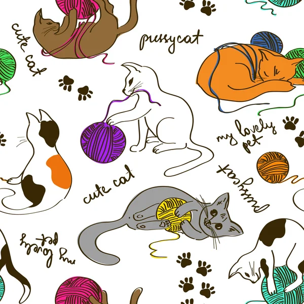 Set of cats playing ball of yarn ⬇ Vector Image by © Annykos | Vector ...