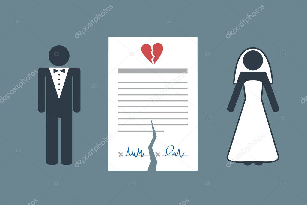 separación divorcio pictograma info gráfico con contrato de matrimonio ...