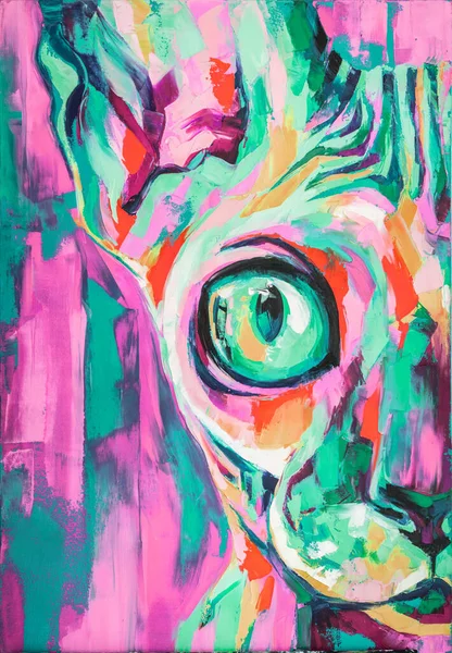 Oil phoenix cat portrait painting in fluorescent tones. Conceptual ...