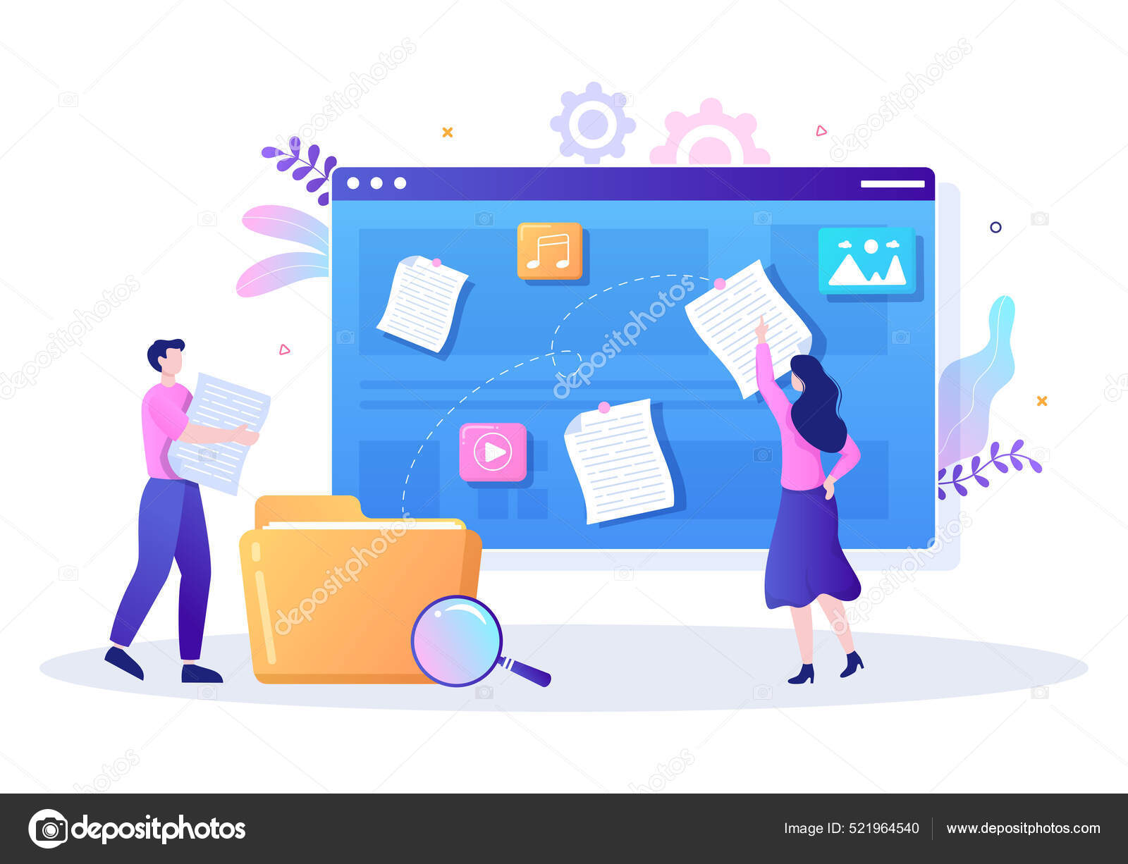 File Management System Information Vector Illustration People Holding ...
