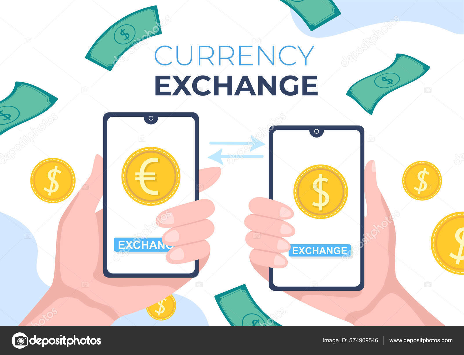 World Currency Exchange Services Cartoon Illustration Online Economy ...