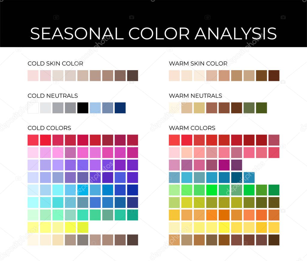 Seasonal Color Analysis Palette with Cold and Warm Color Swatches ...