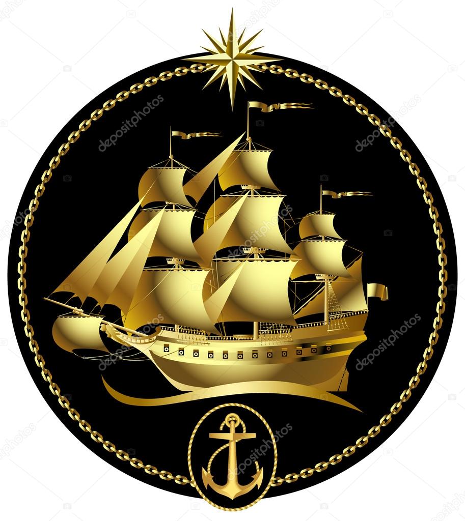 Gold sailing ship — Stock Vector © maystra #24746955