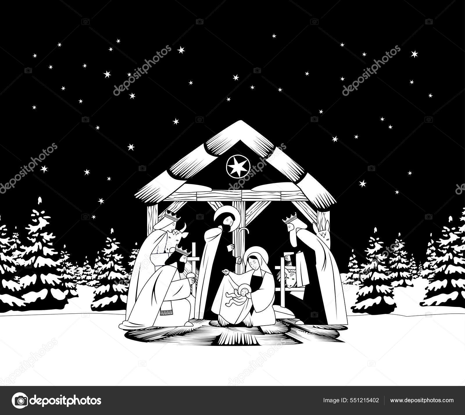 Black And White Manger Scene