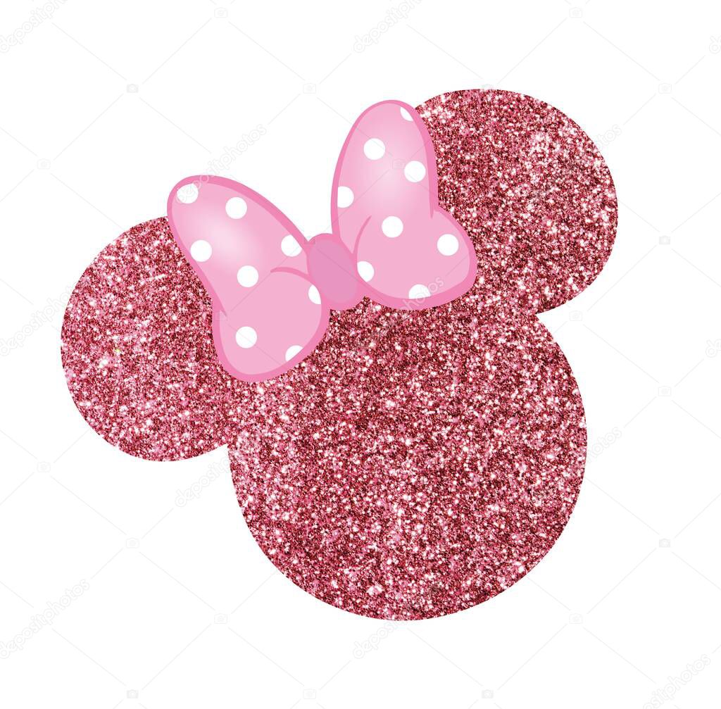 Cabeza Purpurina Roja Minnie Mouse Con Lazo Rosa Ilustración de archivo ...