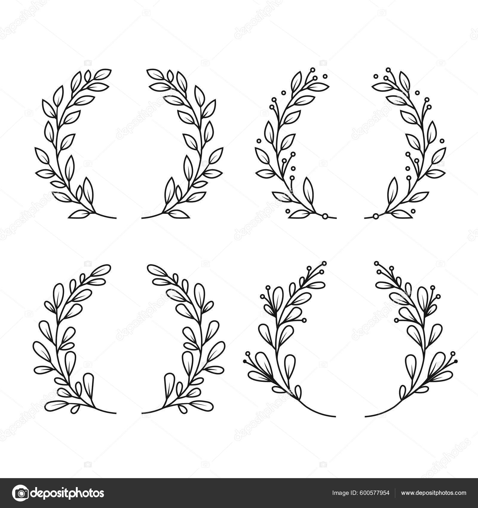 Floral Leaves Laurel Wreath Outline Illustration Set Collection Stock ...