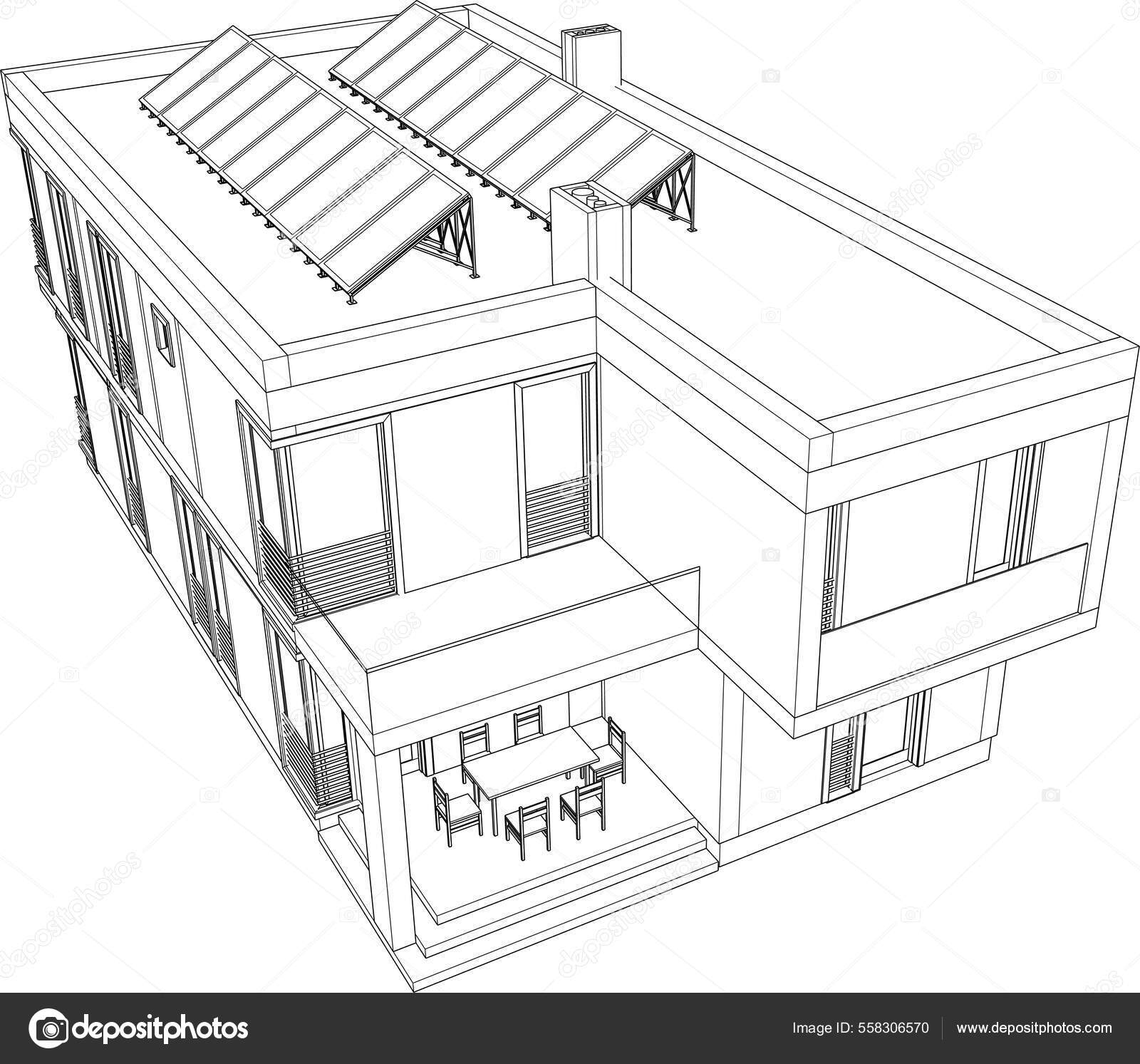 Render Architectural Sketch Detached House Stock Vector Image by ...