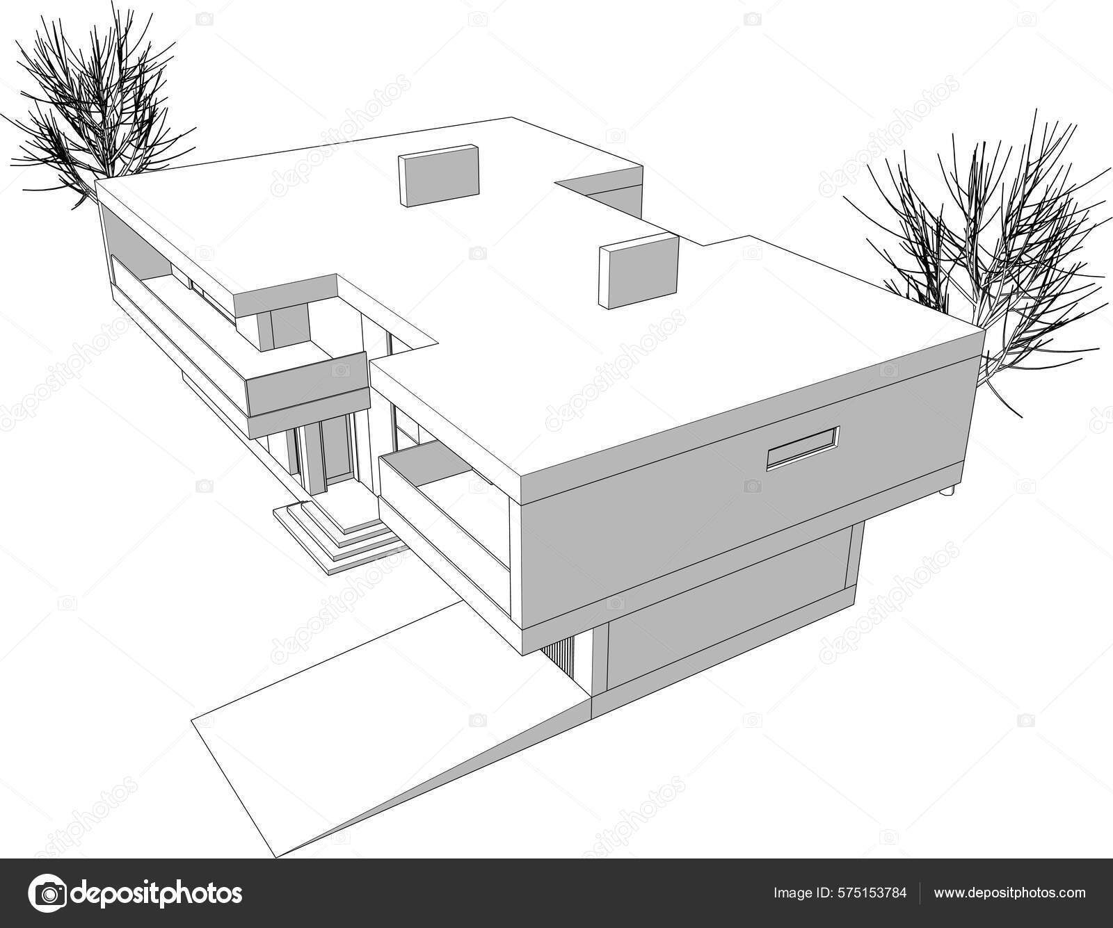 Architecture Building Render Illustration White Background Stock Vector ...