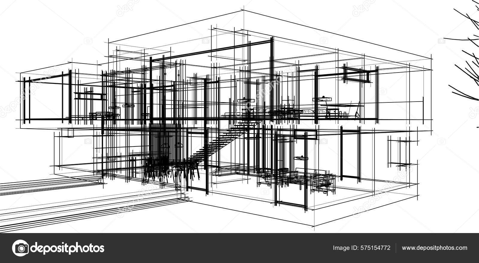Arquitectura Edificio Render Ilustración Sobre Fondo Blanco Vector de ...