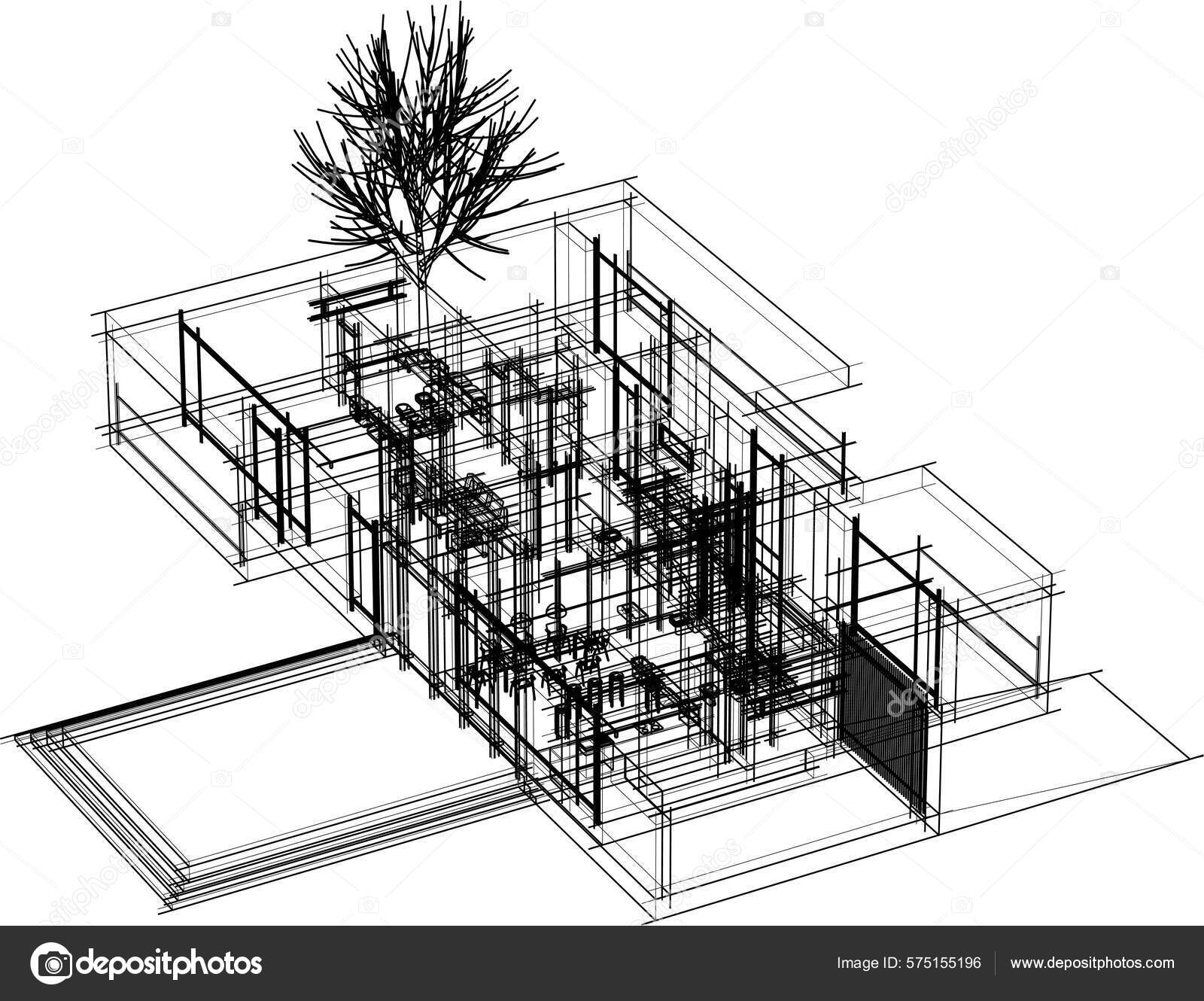 Architecture Building Render Illustration White Background Stock Vector ...