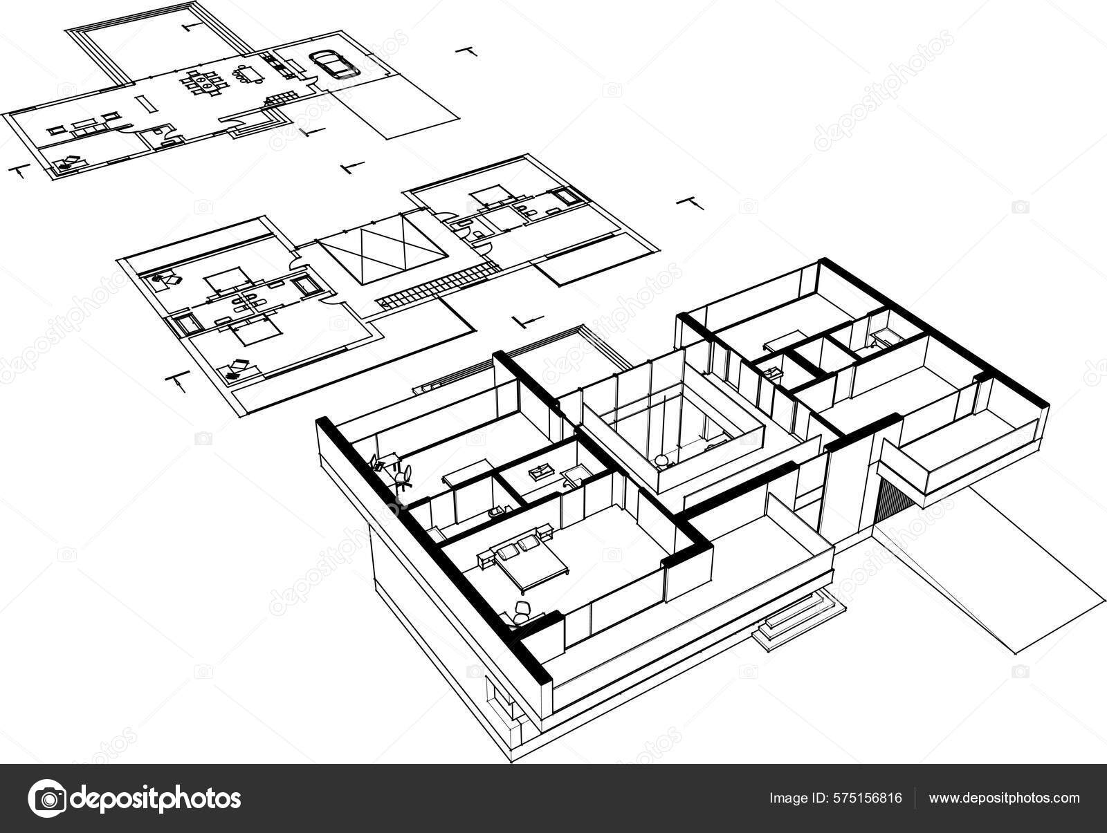 Architecture Building Render Illustration White Background Stock Vector ...