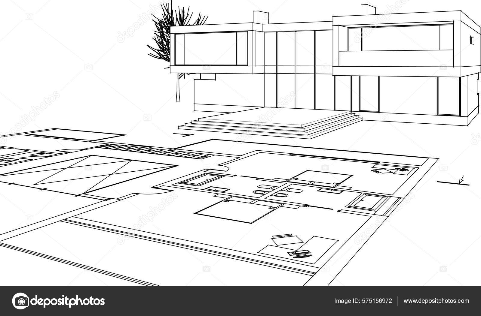 Architecture Building Render Illustration White Background Stock Vector ...