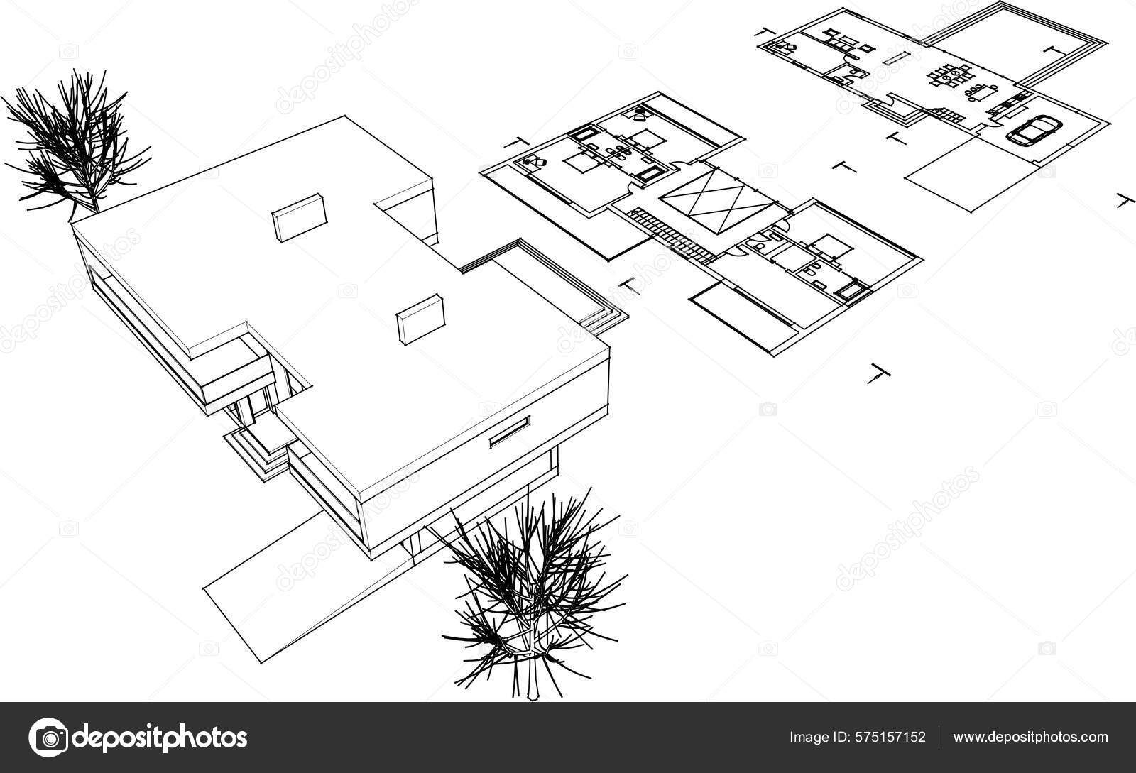 Architecture Building Render Illustration White Background Stock Vector ...