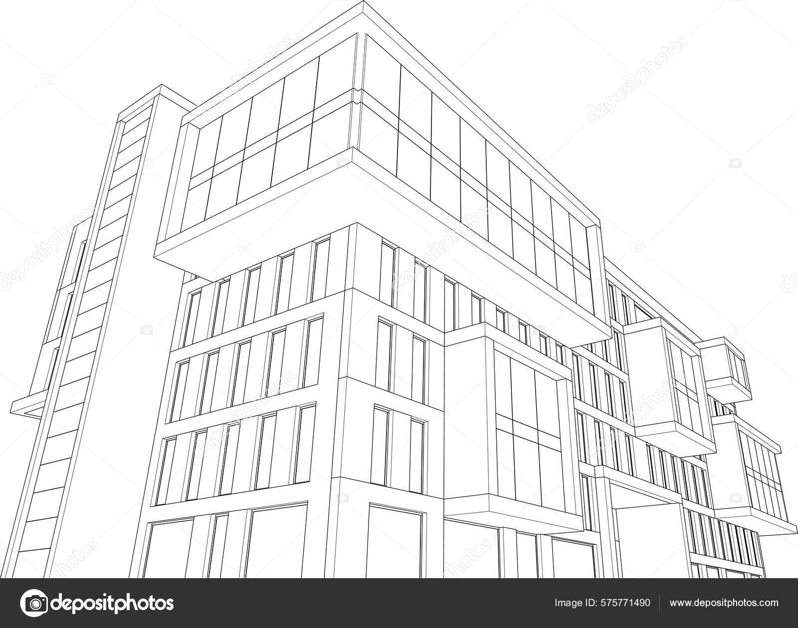 Architecture Building Render Illustration White Background Stock Vector ...