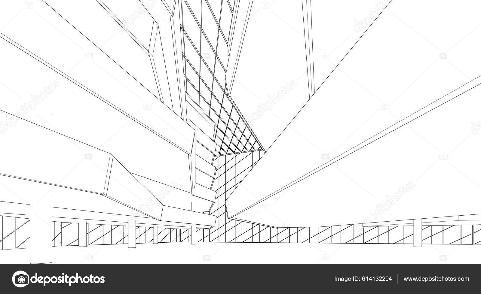 Modern Geometric Architecture Design Rendering Interior Mall Blueprint ...