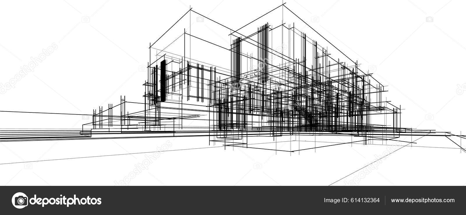 Modern Geometric Architecture Design Rendering Estate Blueprint ...