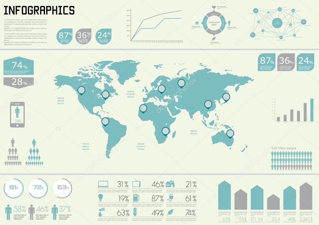 Vector Set elements of infographics. World Map and Information G Stock ...