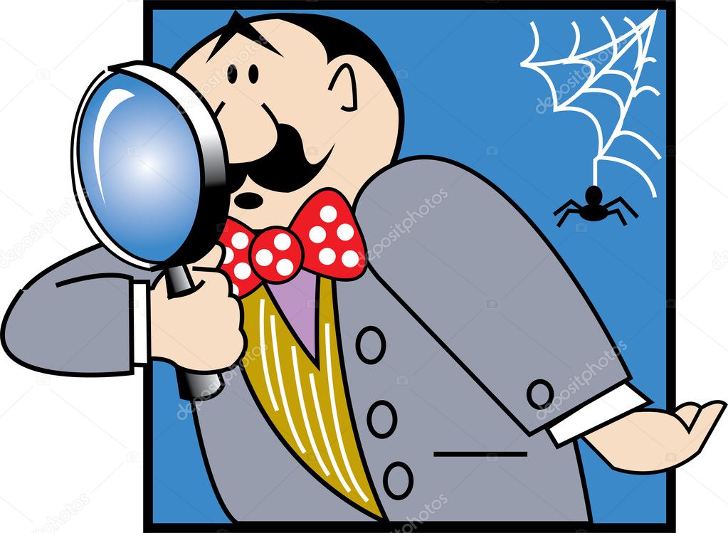 Inspector with magnifying glass | Inspector peering through a ...