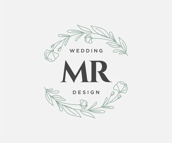 Letter mr initial logo with hand draw floral initial wedding font logo ...