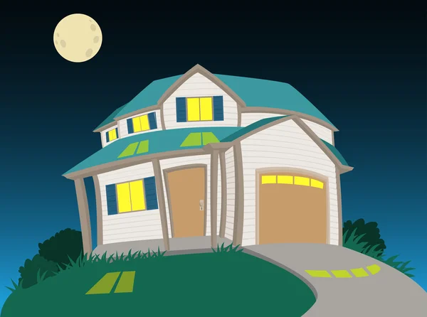 Cartoon house at night | Illustration of a cartoon house at night ...