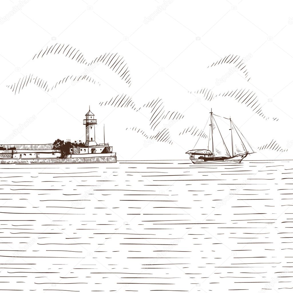 Hand drawn sea bay. Vector illustration — Stock Vector © Roman84 #27865861