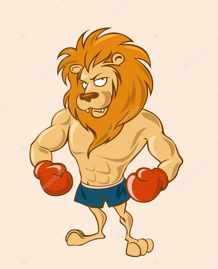 Ilustración de un poderoso león fuerte con guantes de boxeo — Vector ...