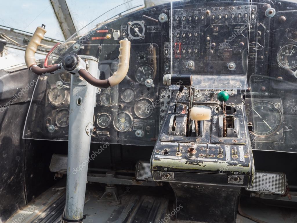 Inside the cockpit of a vintage small jet plane — Stock Photo ...
