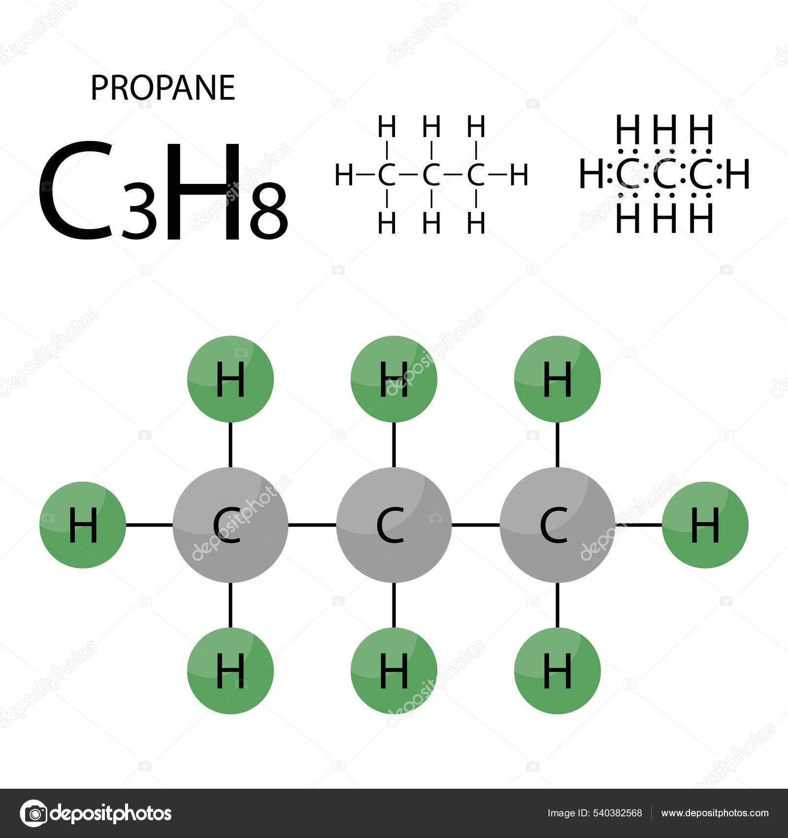 Molécula Gas Propano Modelo Palo Fórmula Química Estructural Fórmula ...