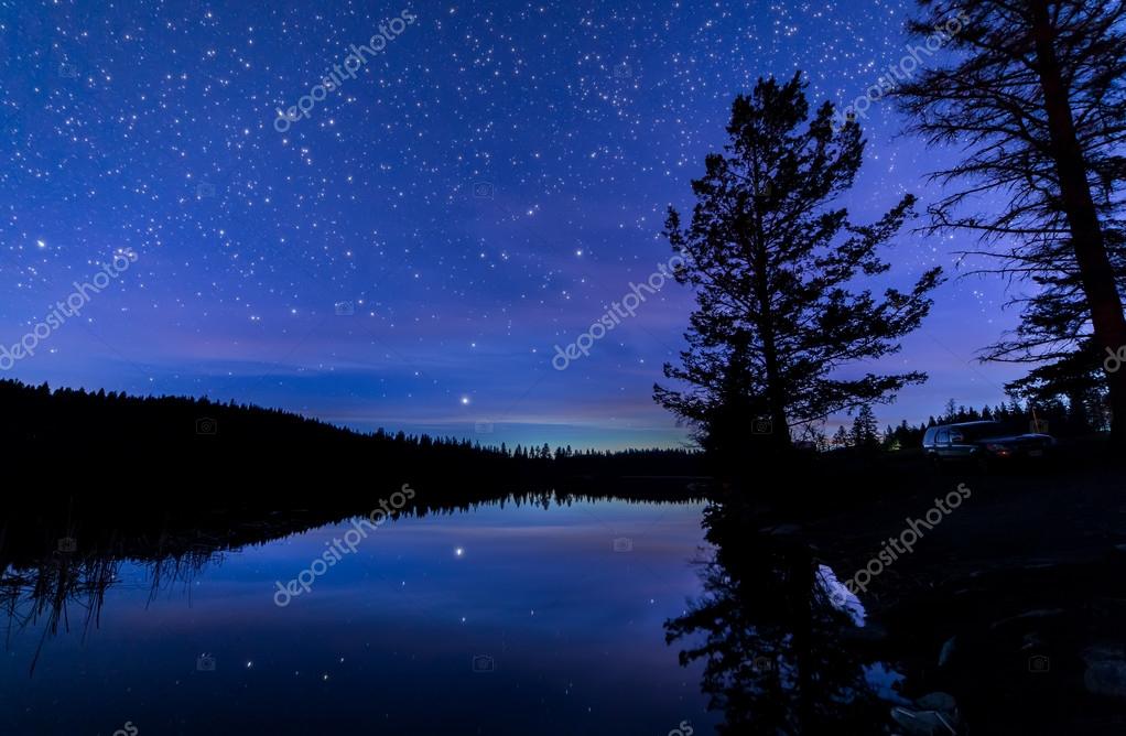 Blue Night Sky Along Lake with Reflection — Stock Photo © JamesWheeler ...