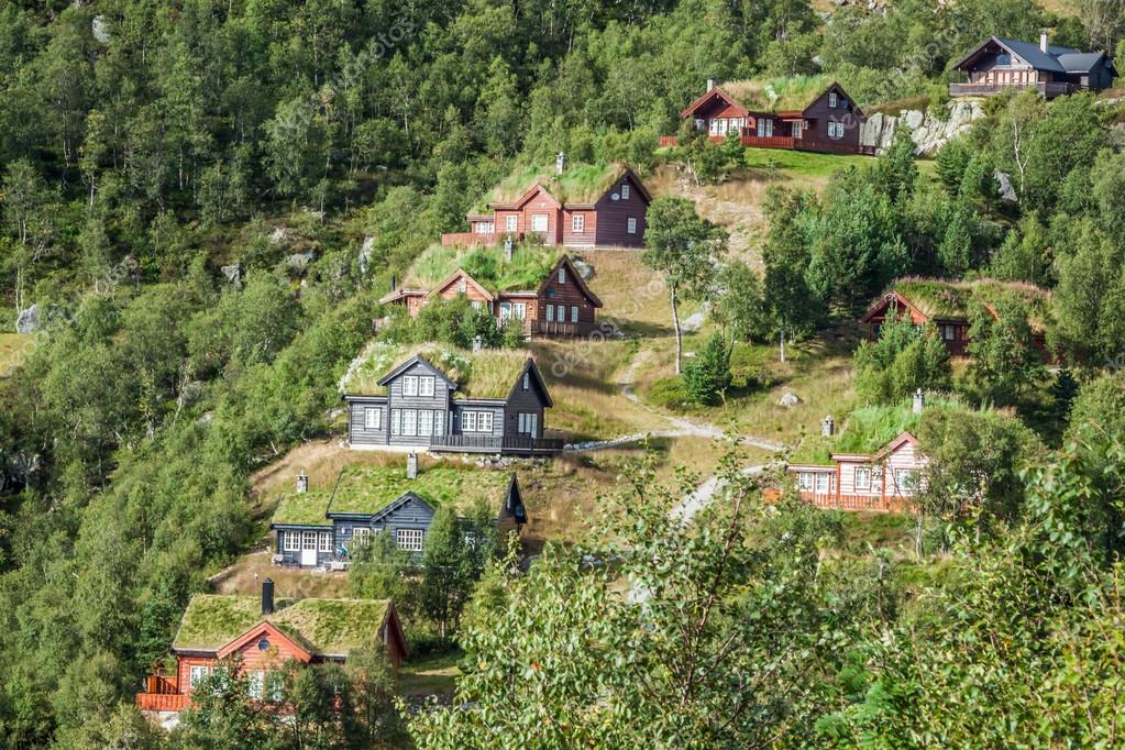 Typical norwegian house with grass on the roof — Stock Photo ...