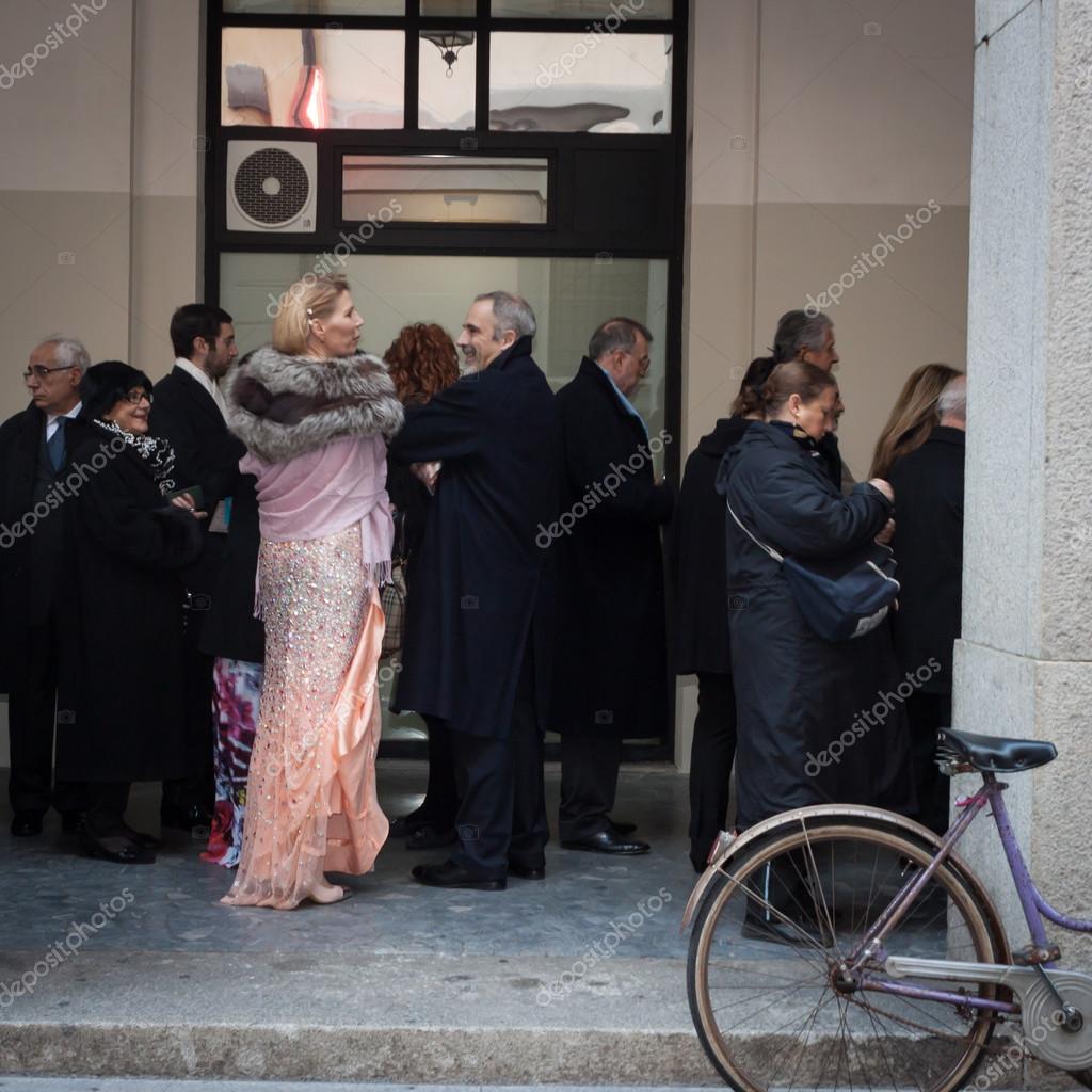 People waiting for tickets outside La Scala opera house in Milan, Italy ...