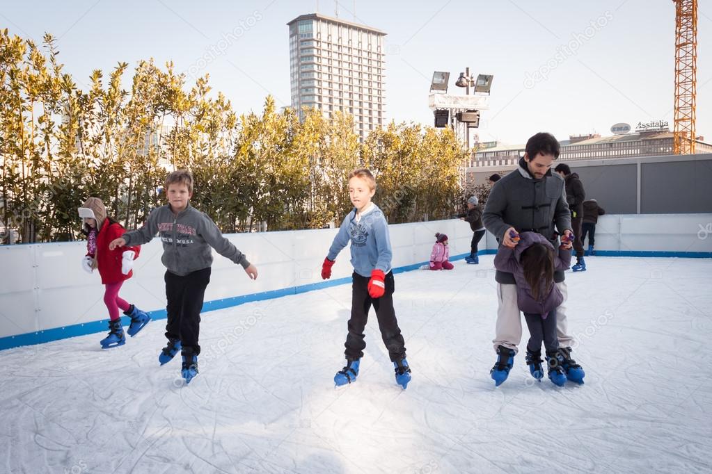 People skating on ice rink in Milan, Italy — Stock Editorial Photo ...