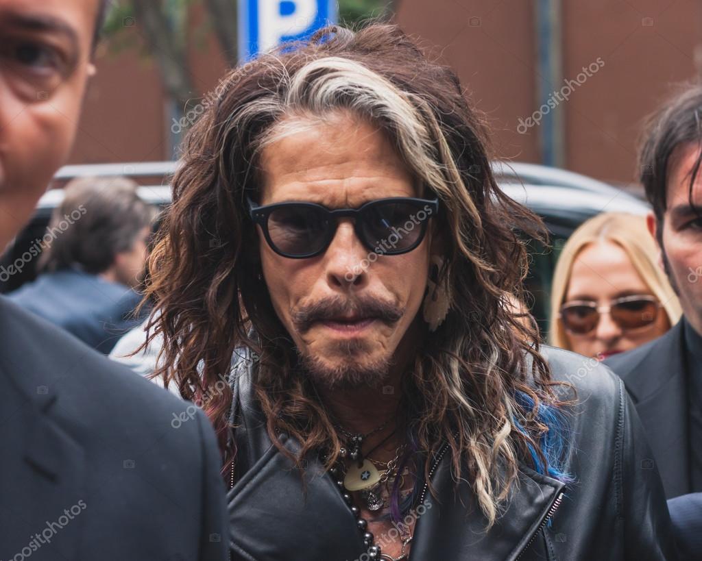 Singer Steven Tyler outside Armani fashion shows building for Milan Men ...