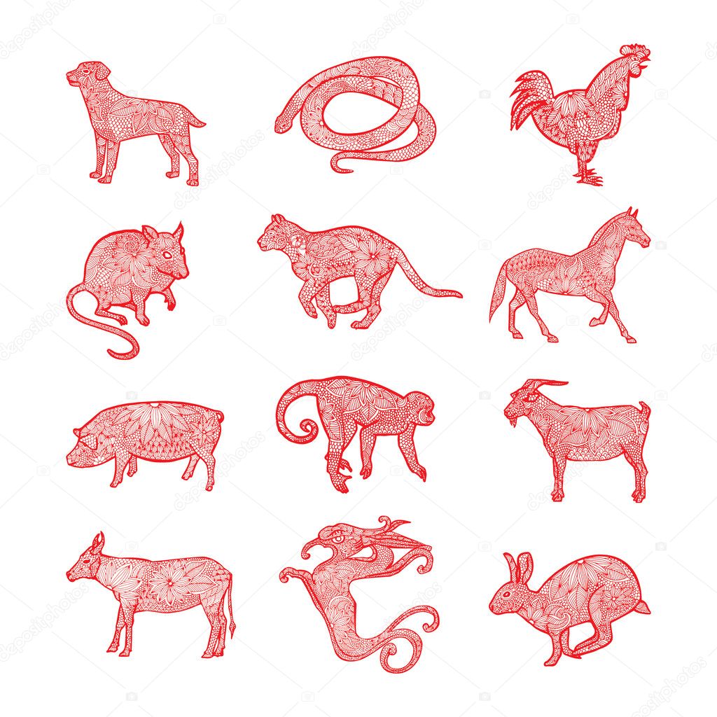 Red Chinese Zodiac Collection — Stock Vector © Zelena 28335921