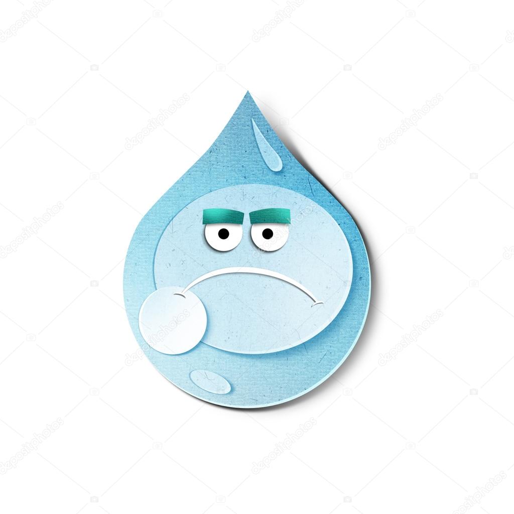 Sad nice water drop character. Paper cut illustration. Isolated on ...